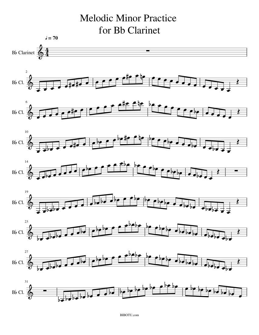 Bb Melodic Minor Scales Sheet music for Clarinet in b-flat (Solo ...