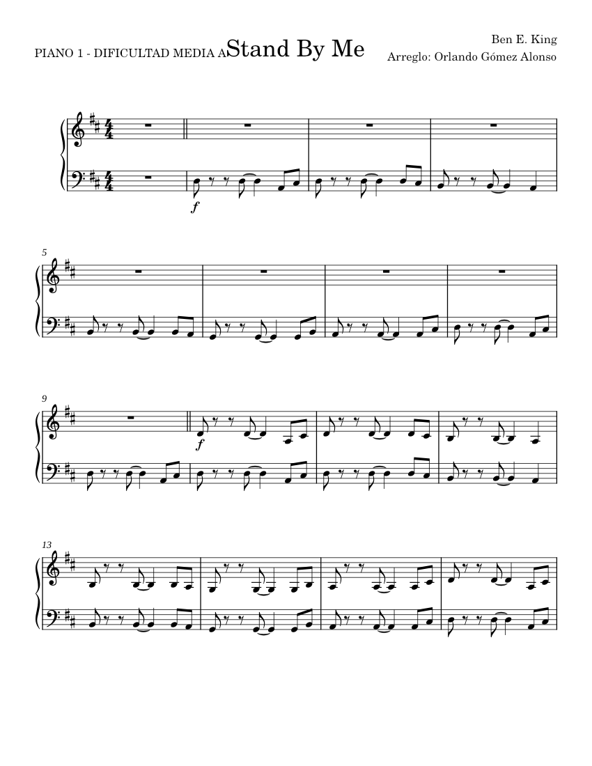 Stand by me – Ben E. King - D - Piano 1 Sheet music for Piano (Solo ...