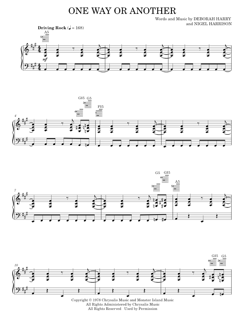One Way Or Another Sheet music for Piano, Vocals: Music Notes