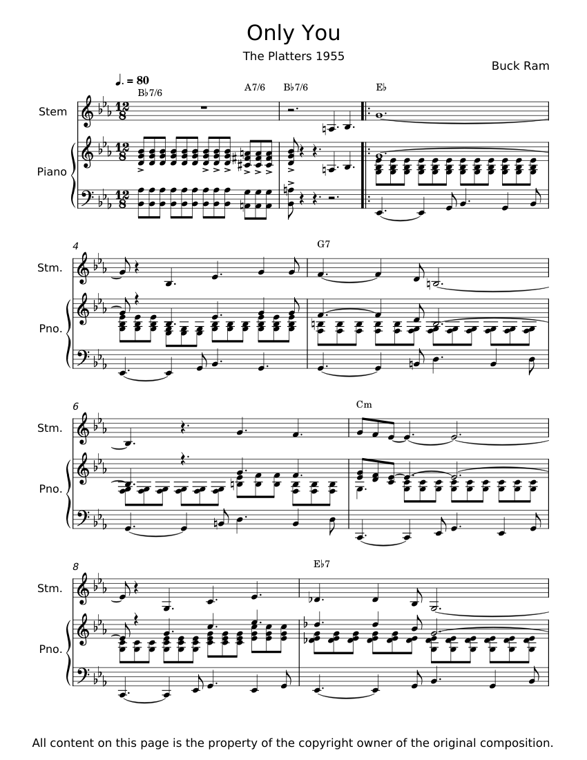 Only you - The Platters Sheet Music with Chords for Piano (Mixed Trio) | MuseScore.com