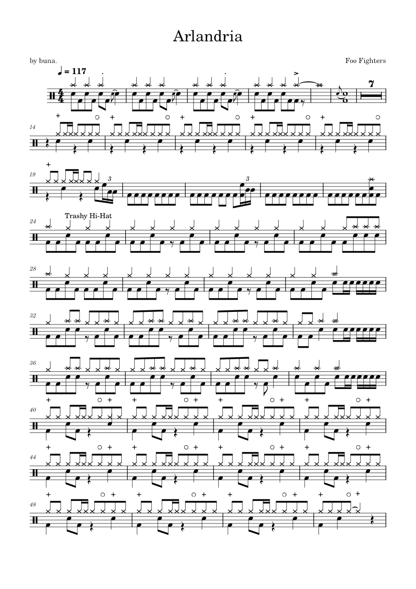 Arlandria – Foo Fighters (Drum Score) Sheet music for Drum group (Solo ...