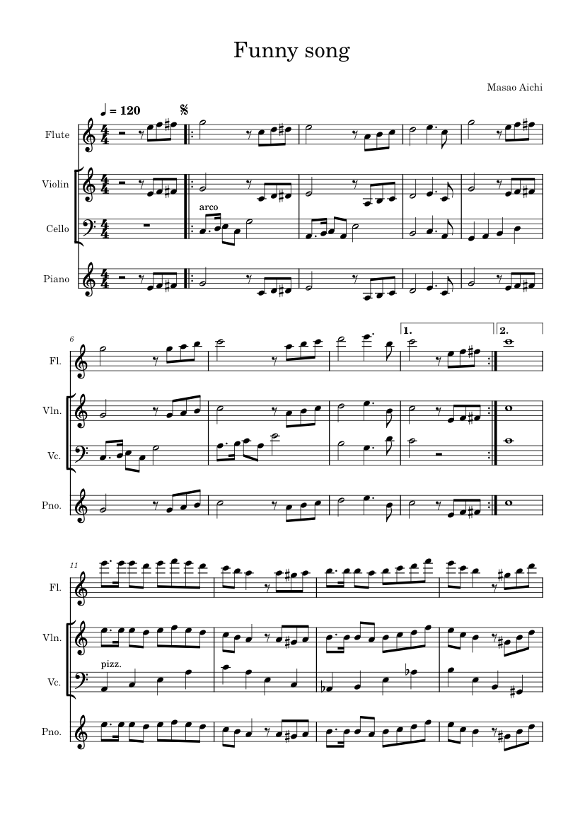 Funny song Sheet music for Piano, Flute, Violin, Cello (Mixed Quartet ...
