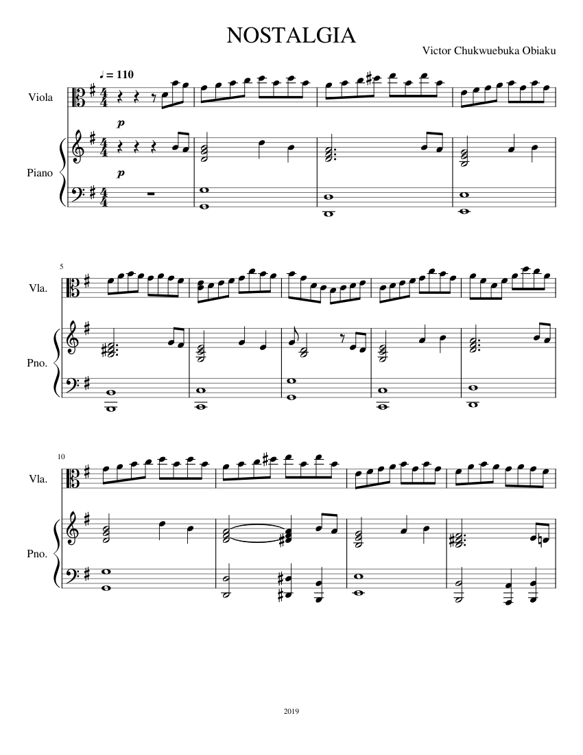 NOSTALGIA Sheet music for Piano, Viola (Solo) | Musescore.com