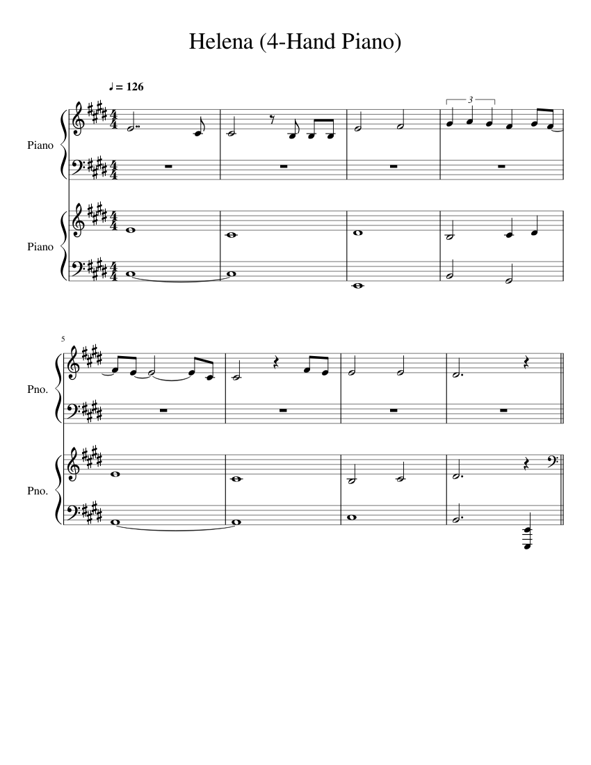 Helena Piano Duet Sheet music for Piano (Piano Duo) | Musescore.com