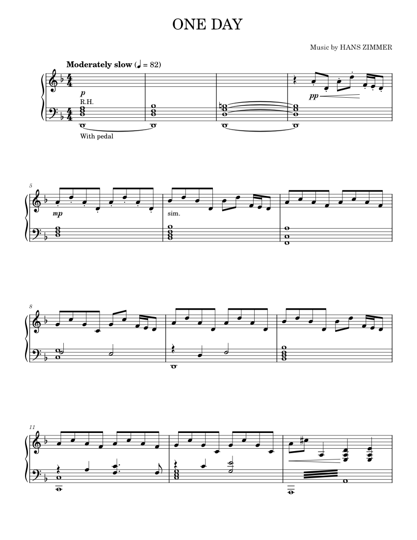 Play Official version of Day One Sheet Music by Hans Zimmer for Piano ...