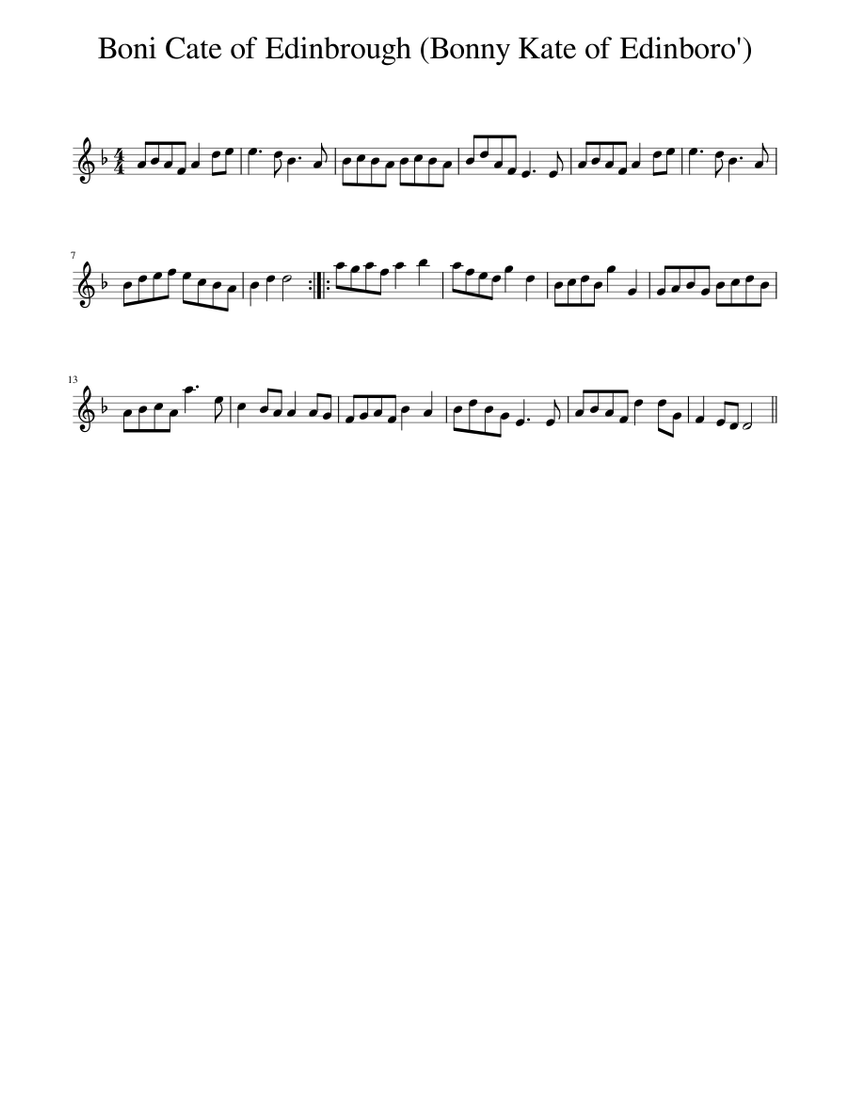 Boni Cate of Edinbrough (Bonny Kate of Edinboro') Sheet music for Piano ...