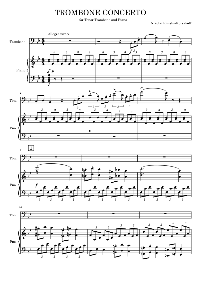 Trombone Concerto – Nikolay Rimsky-Korsakov for Tenor Trombone and Piano Sheet Music for Piano ...