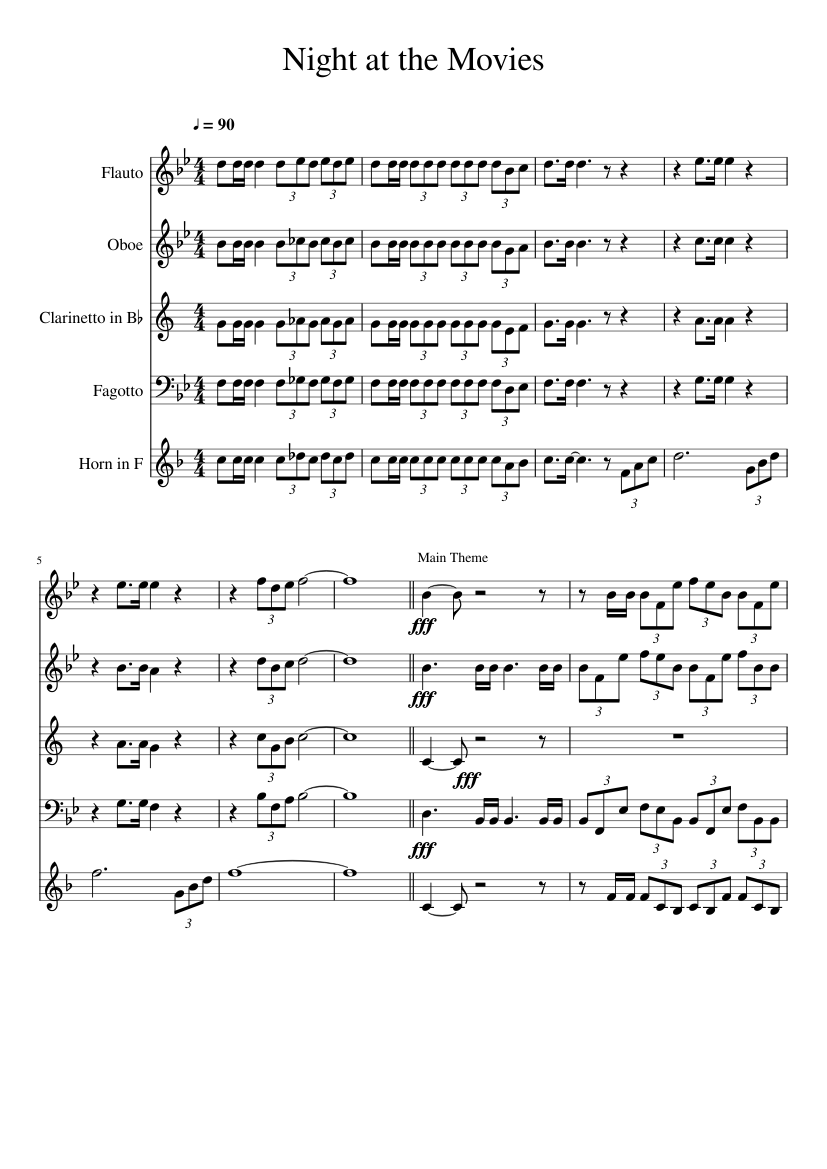 Movies medley Sheet music for Flute, Oboe, Clarinet in b-flat, Bassoon ...