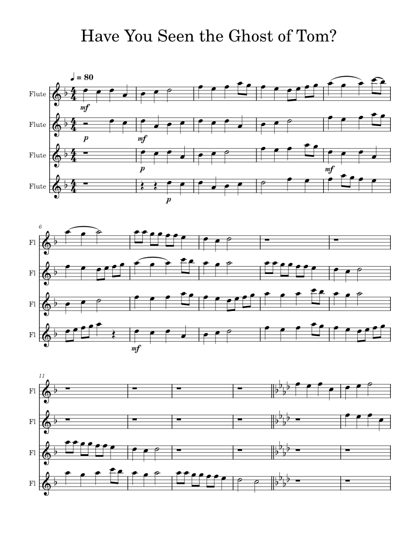 Have You Seen the Ghost of Tom Sheet music for Flute (Mixed Quartet ...
