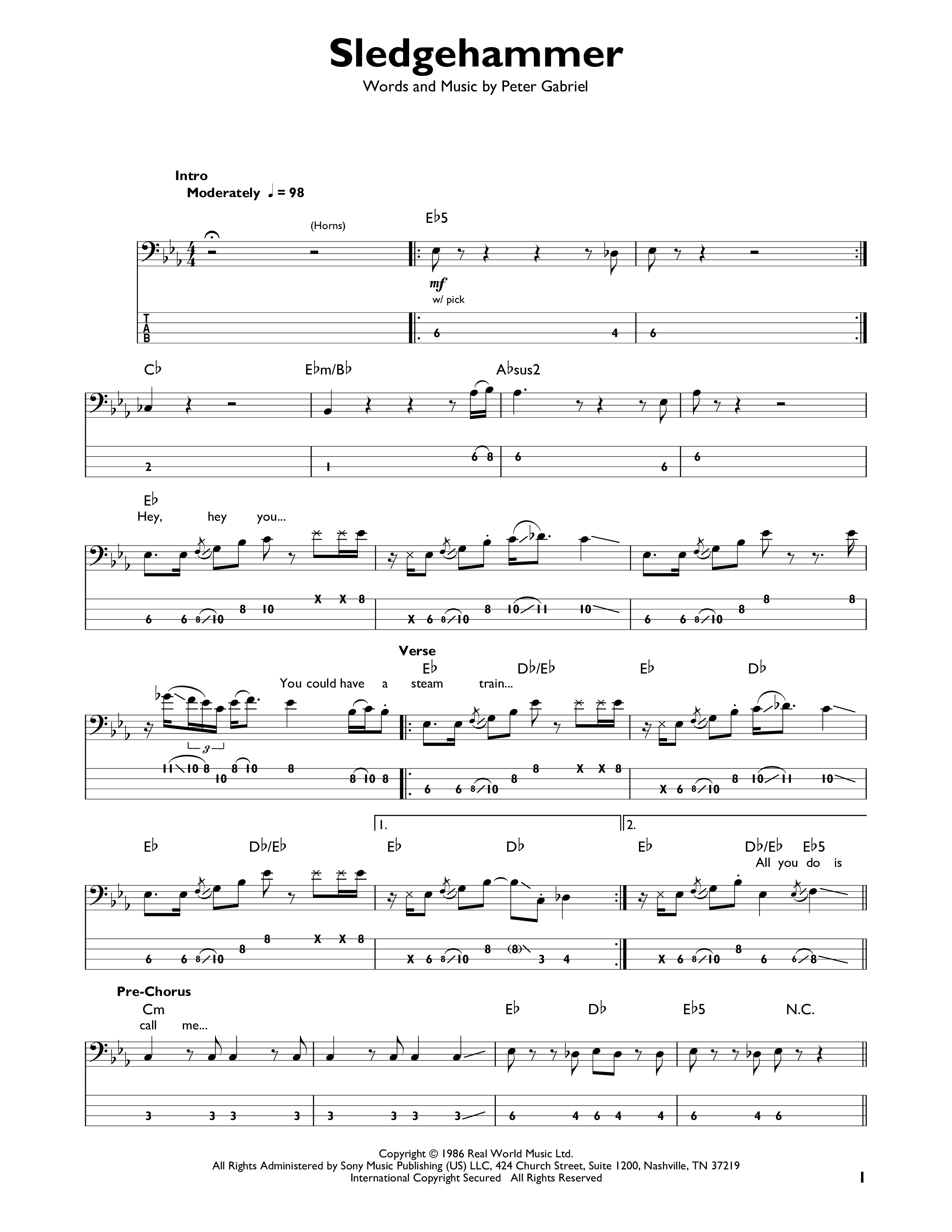 Play Official version of Sledgehammer Sheet Music by Peter Gabriel for ...