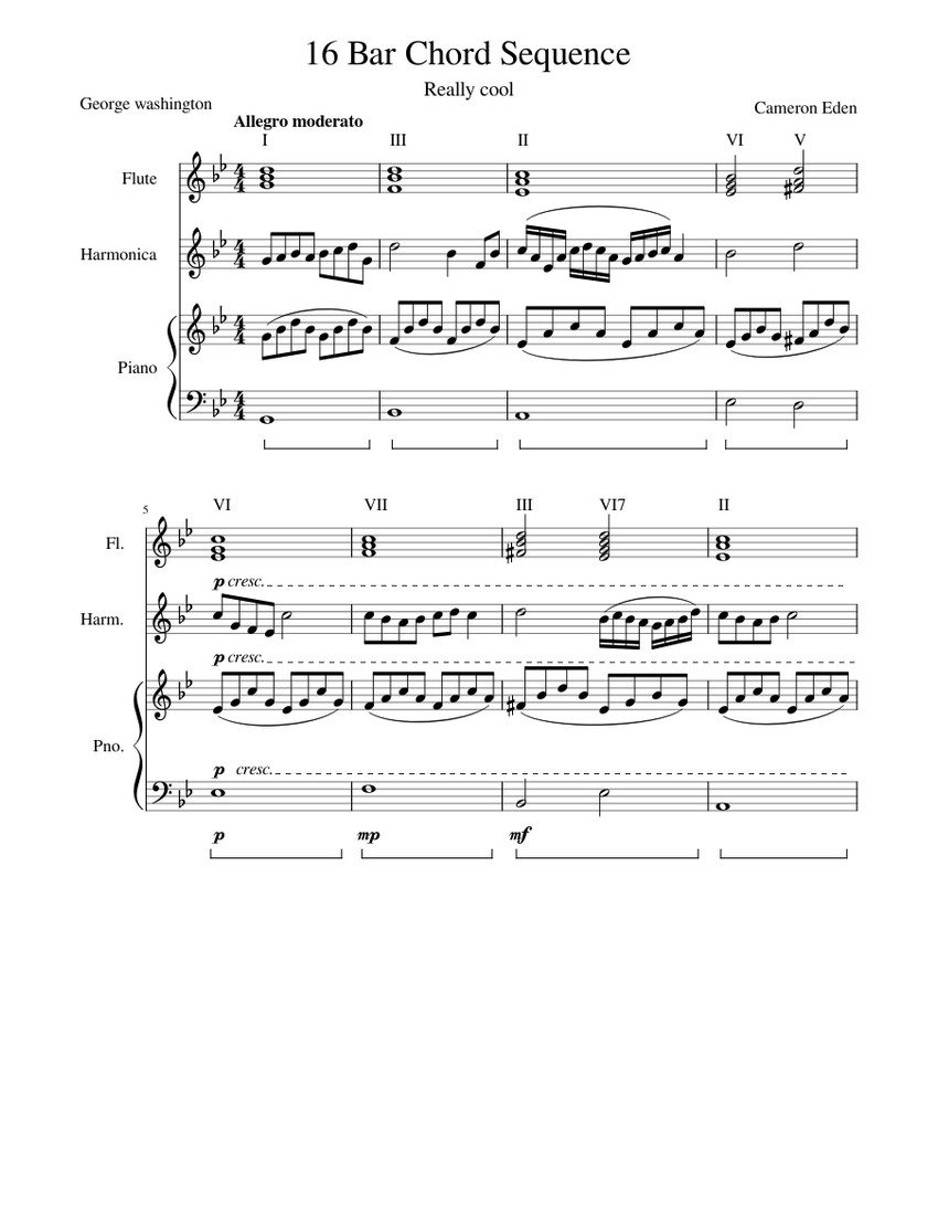 16 Bar Chord Sequence Sheet music for Piano, Flute, Harmonica (Mixed ...
