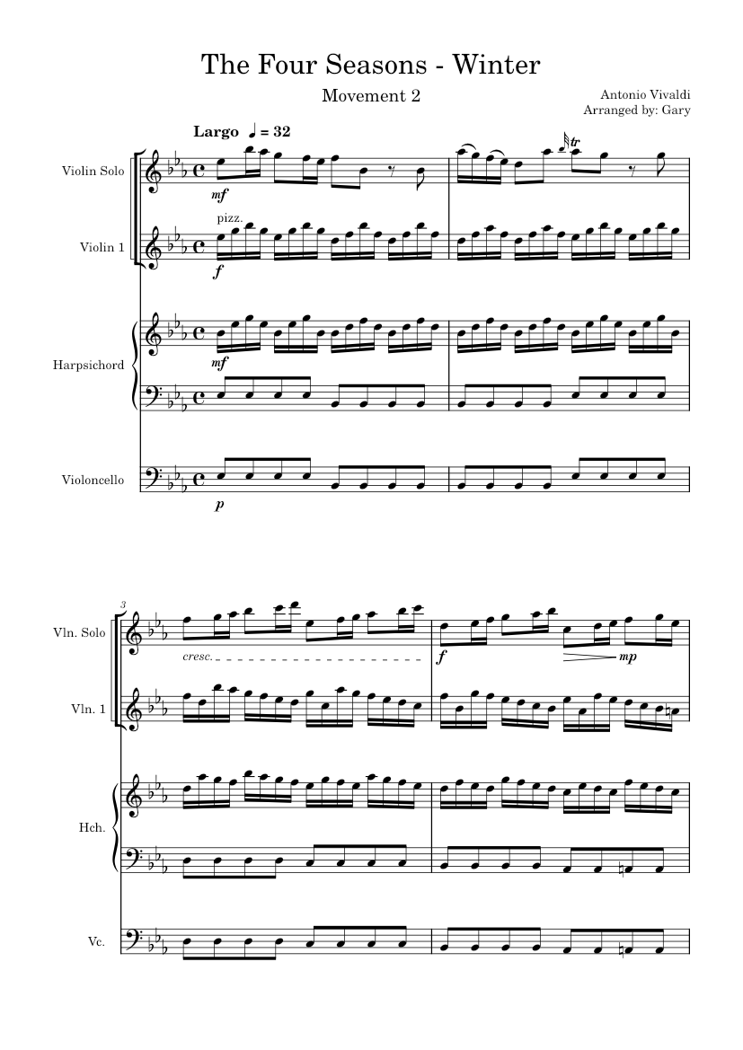 The Four Seasons - Winter – Antonio Vivaldi Sheet Music for Harpsichord ...