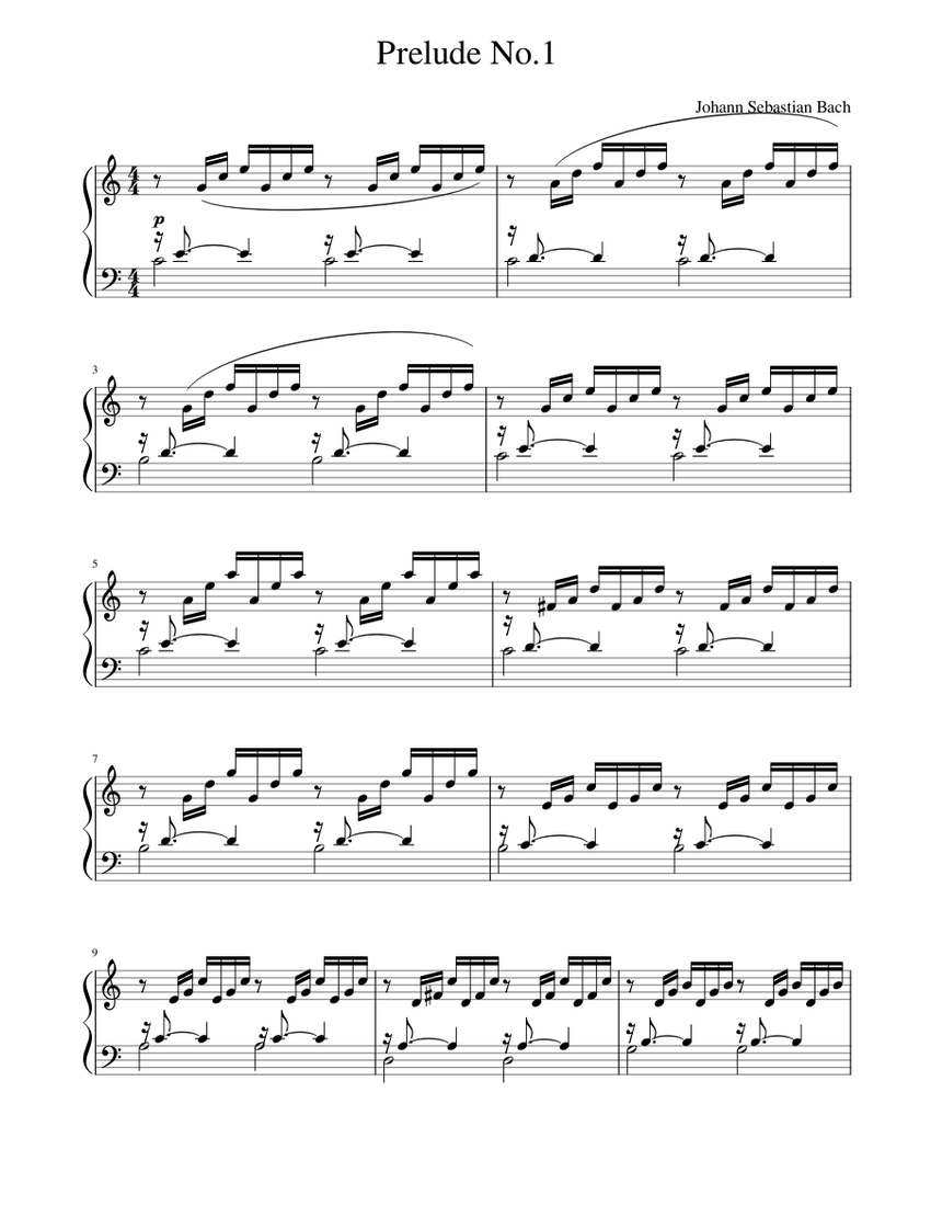 Prelude I in C Major – Johann Sebastian Bach Sheet music for Piano ...