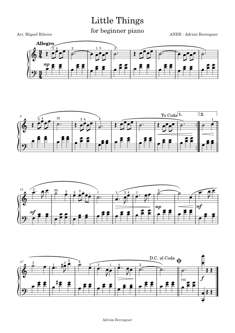 Little Things – ANBR - Adrián Berenguer Sheet Music for Piano (Solo ...