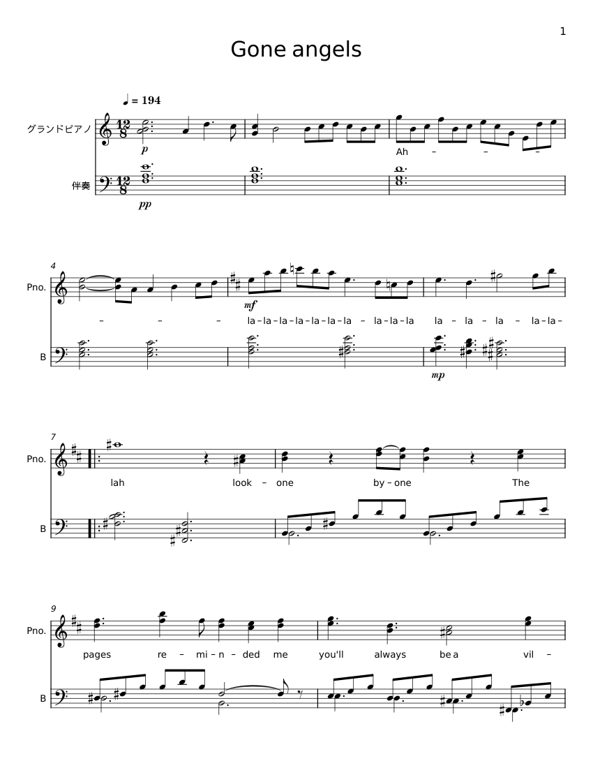 Gone angels Sheet Music for Piano (Piano Duo) | MuseScore.com