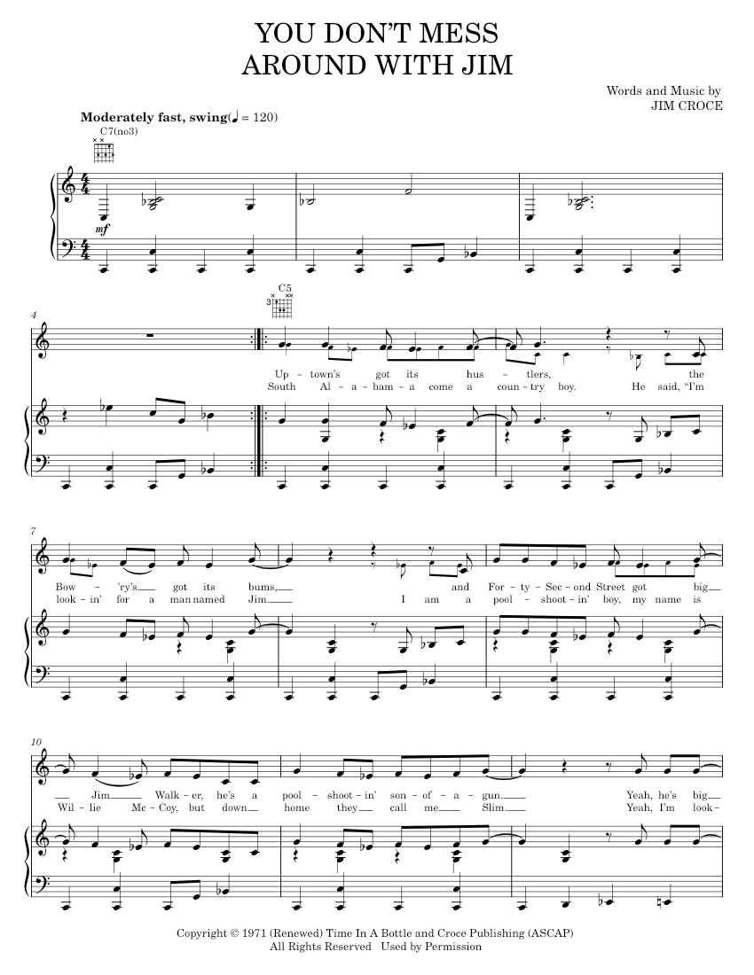 You Don't Mess Around With Jim Sheet music for Piano, Vocals by Jim ...