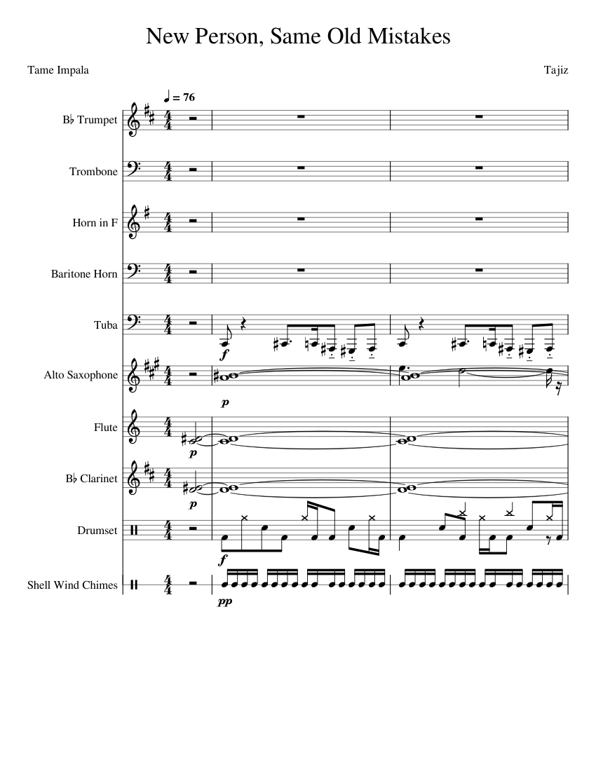New person same old mistakes – Tame Impala Remake Sheet music for ...