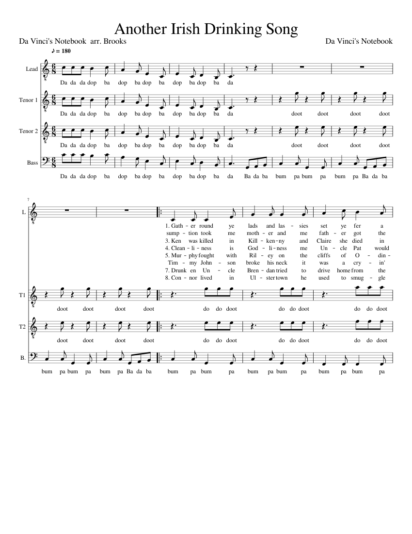 Another Irish Drinking Song Sheet Music for Tenor, Bass voice (Choral ...