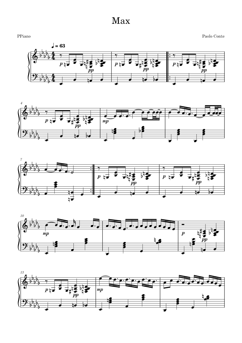 Max – Paolo Conte Sheet Music for Piano (Solo) easy | MuseScore.com