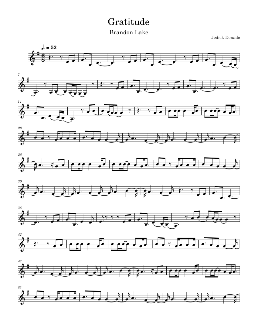 Gratitude-Brandon Lake Violin Sheet Sheet music for Violin (Solo ...