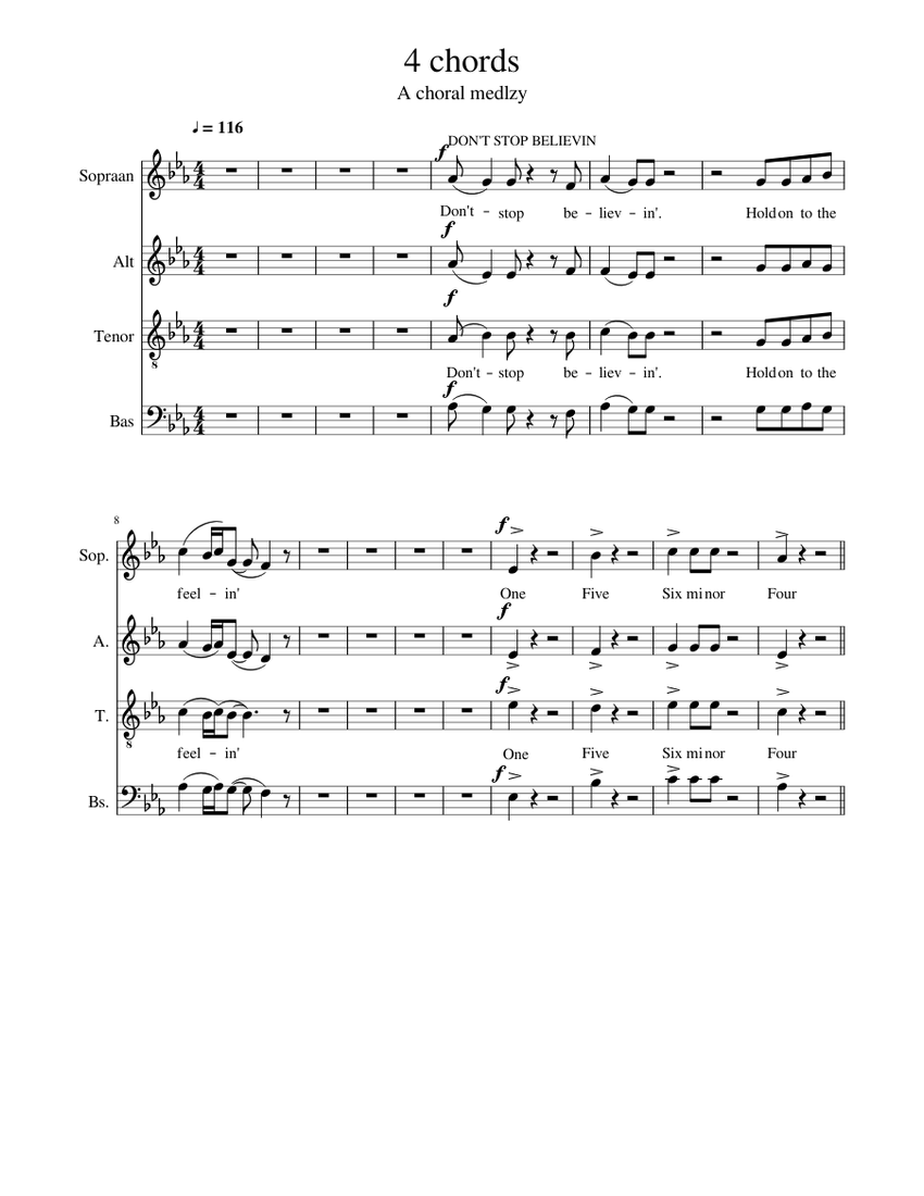4 chords Sheet music for Soprano, Alto, Tenor, Bass voice (SATB ...