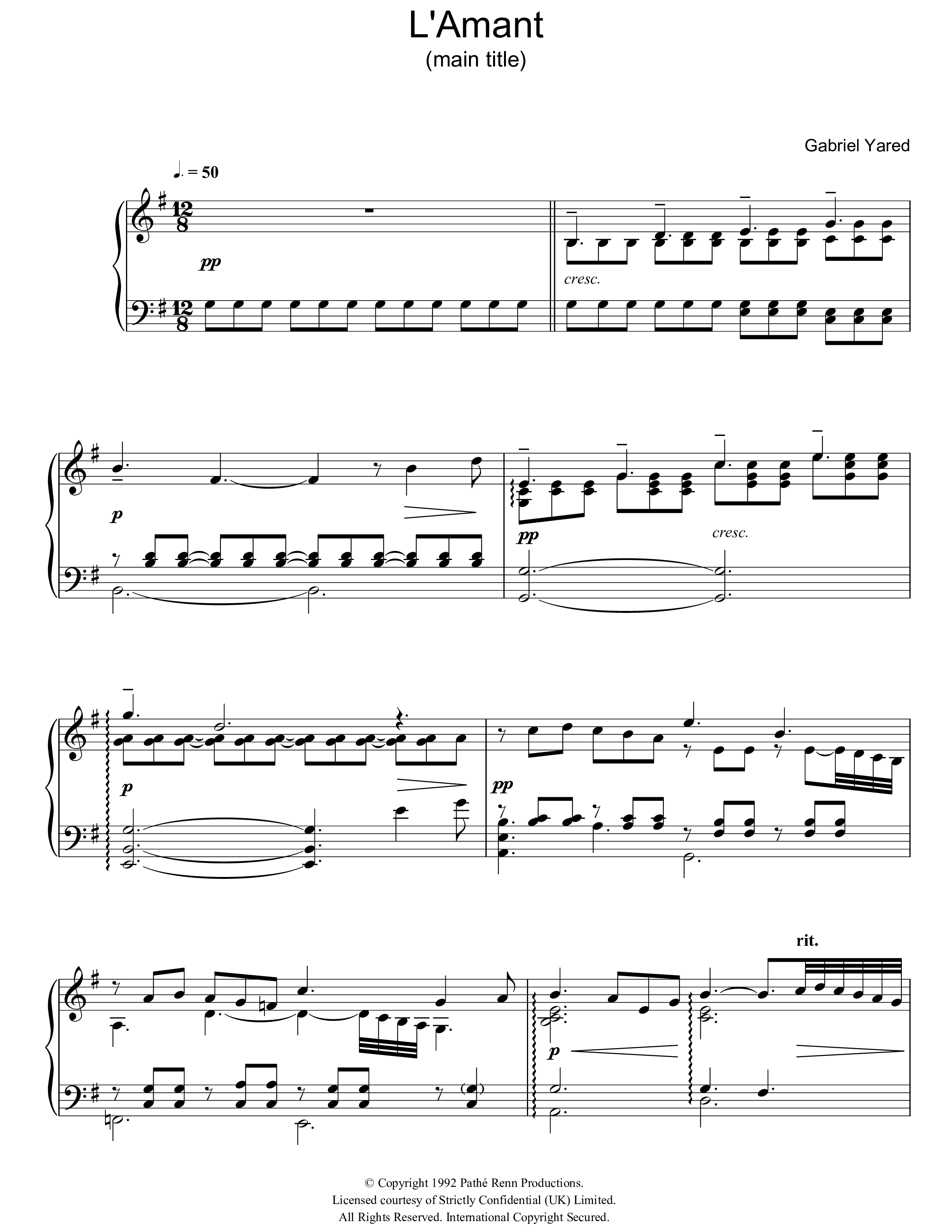 Play Official version of L'Amant - Main Theme (from L'Amant) Sheet ...