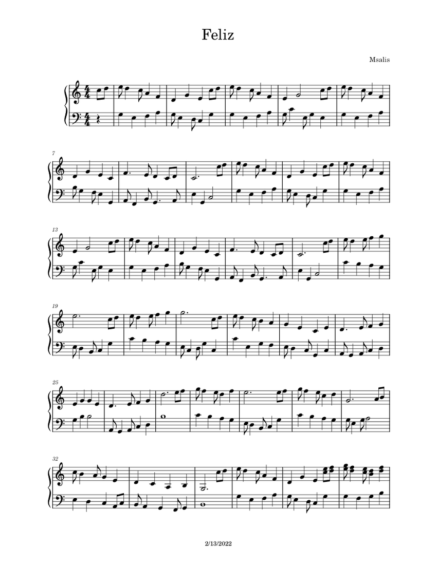 Feliz Sheet music for Piano (Solo) | Musescore.com