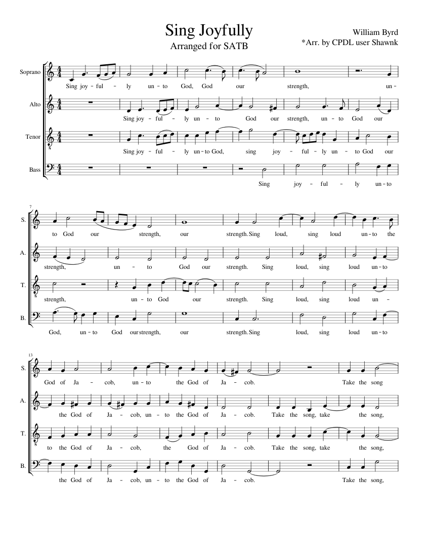 Sing Joyfully - William Byrd Sheet music for Soprano, Alto, Tenor, Bass ...