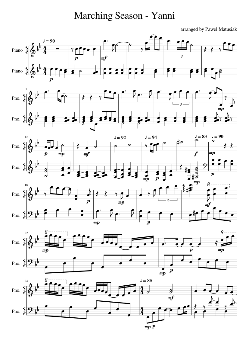 Marching Season - Yanni Sheet music for Piano (Solo) | Musescore.com