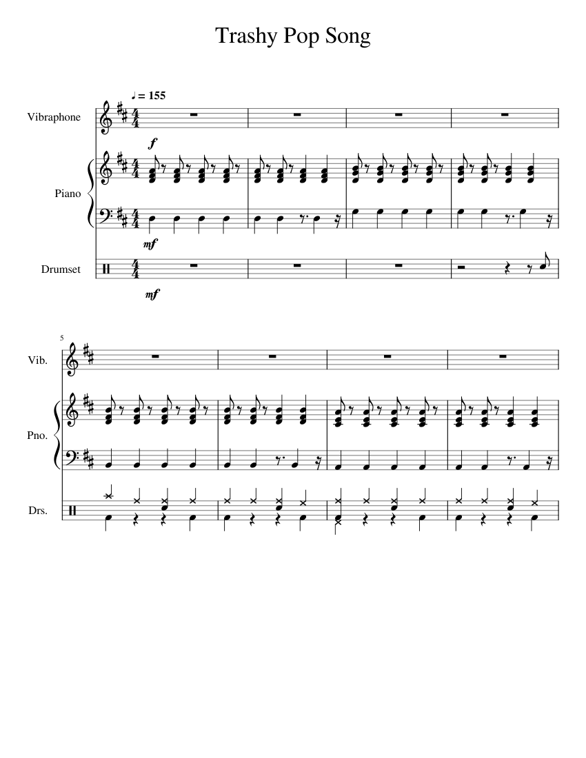 Generic Pop Song Sheet music for Piano, Vibraphone, Drum group (Mixed ...