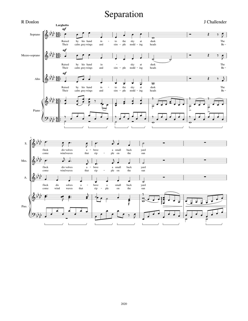 Separation Sheet music for Piano, Soprano, Alto, Mezzo Soprano (Piano ...