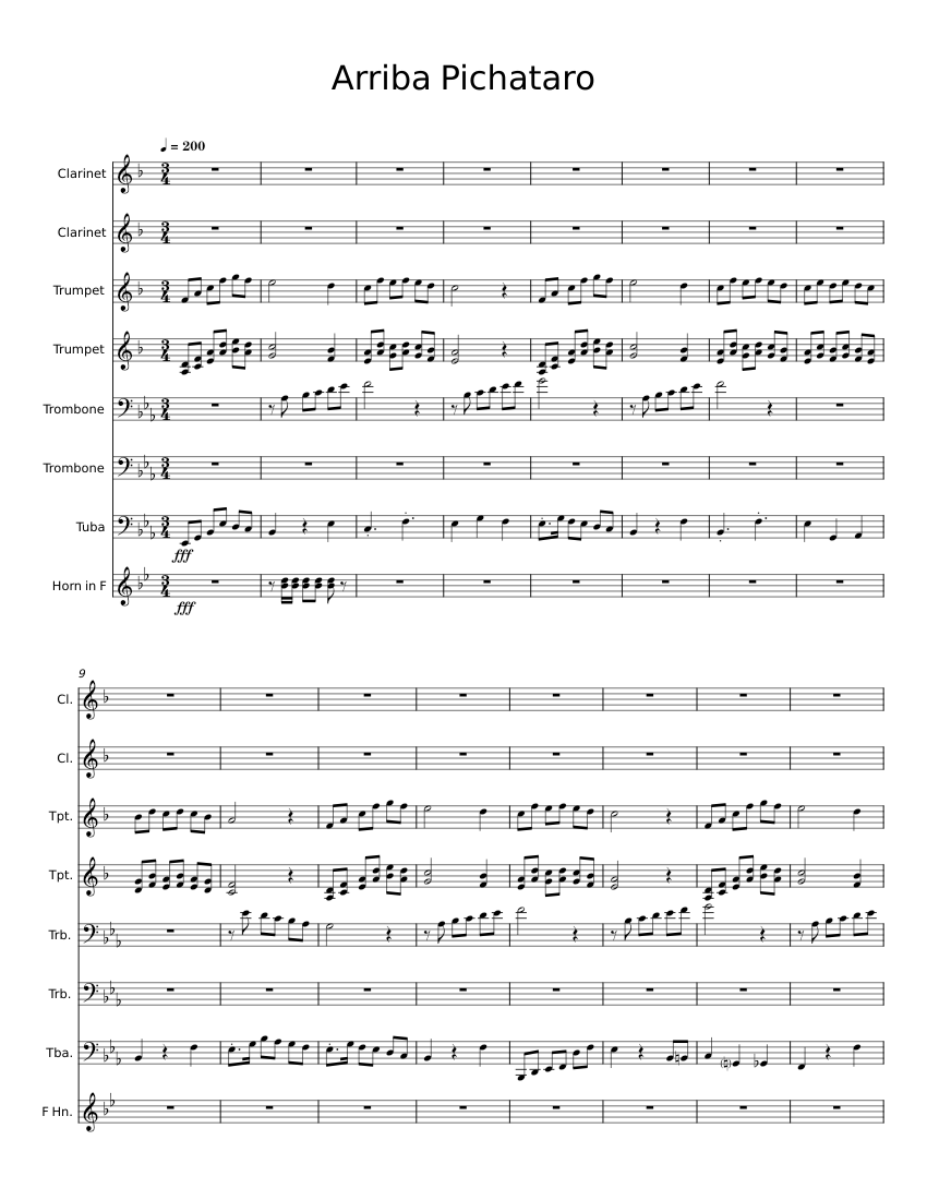 Arriba Pichataro Sheet music for Trombone, Tuba, French horn, Clarinet ...