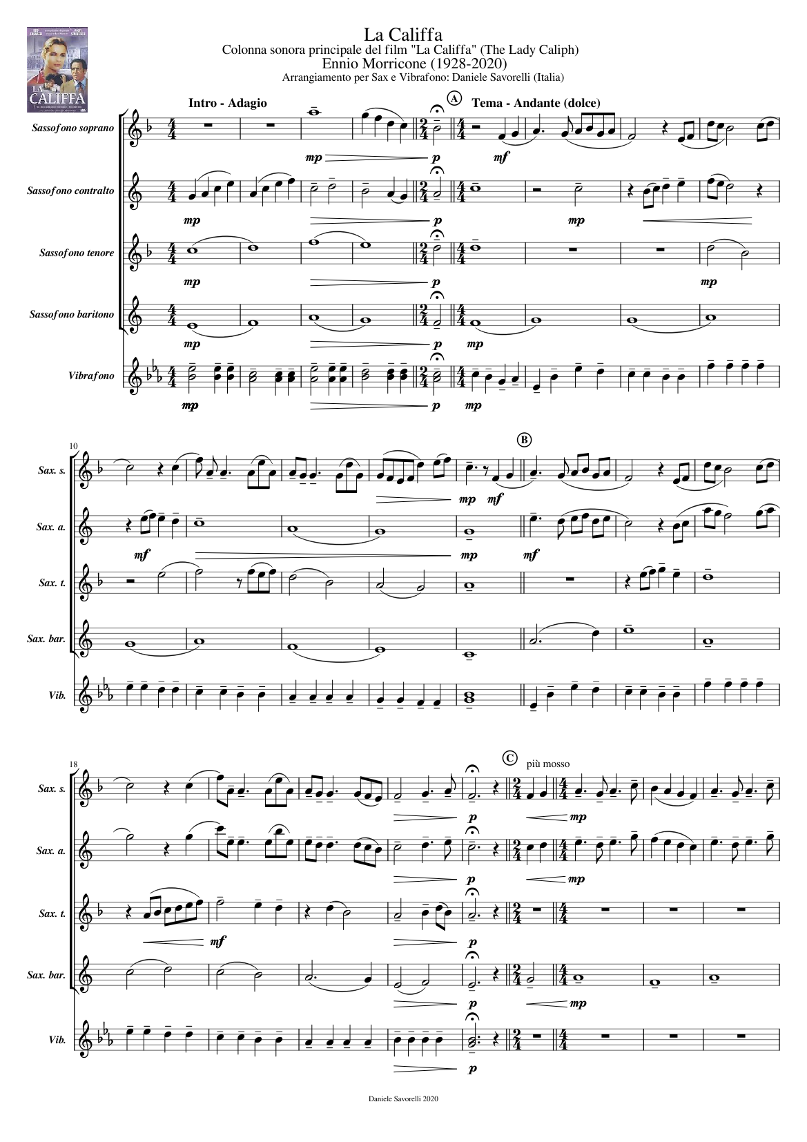 Ennio Morricone - La Califfa - per Sax e Vibrafono Sheet music for ...