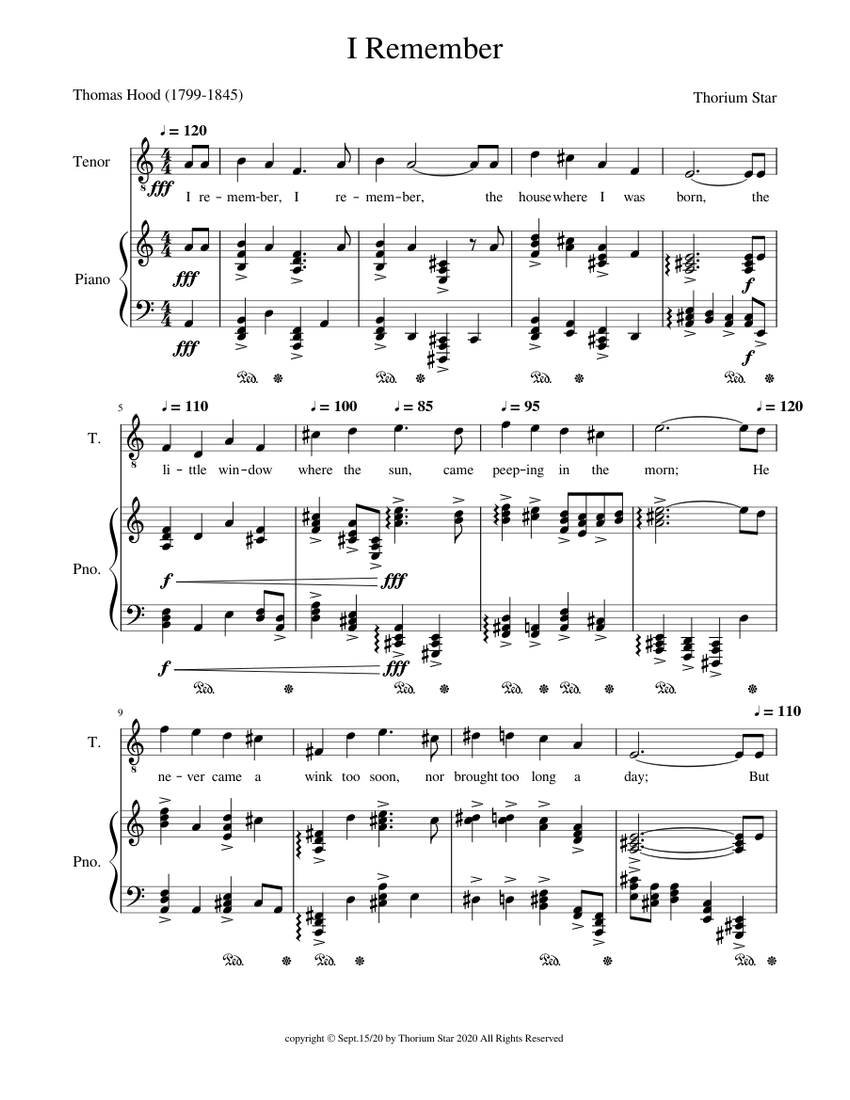 I Remember, Words by Thomas Hood (1799-1845), Music © by Thorium Star ...