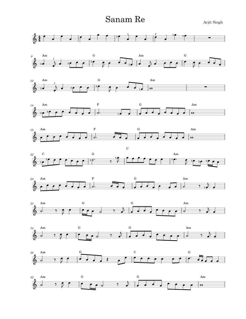 Sanam Re Sheet music for Piano (Solo) Easy | Musescore.com
