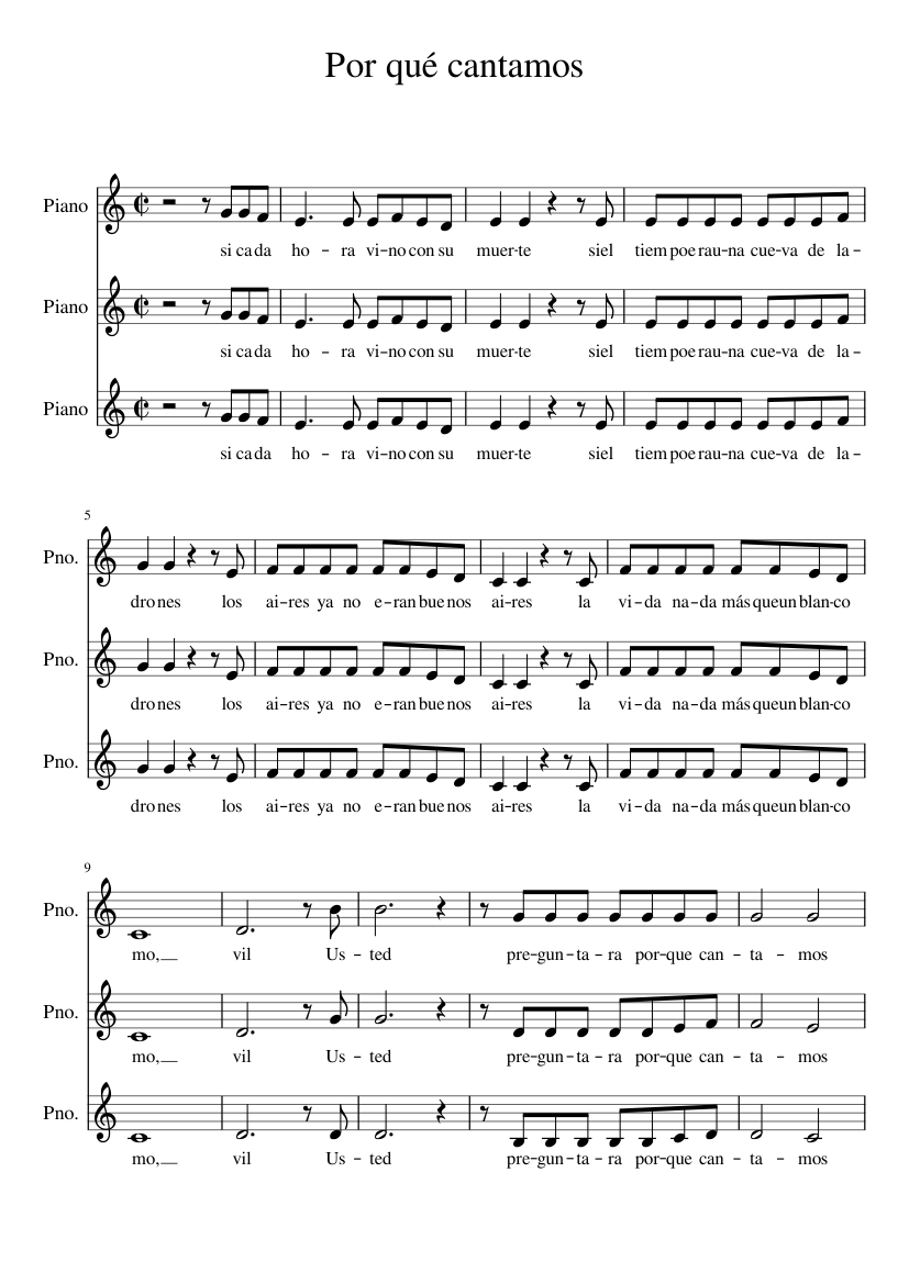 Por qué cantamos VERSION CORREGIDA Sheet Music for Piano (Mixed Trio ...