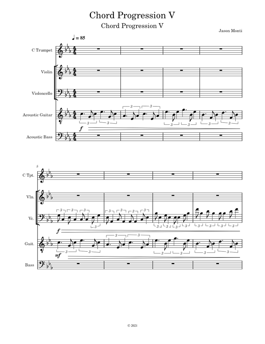Chord Progression V Sheet music for Violin, Cello, Guitar, Bass guitar ...