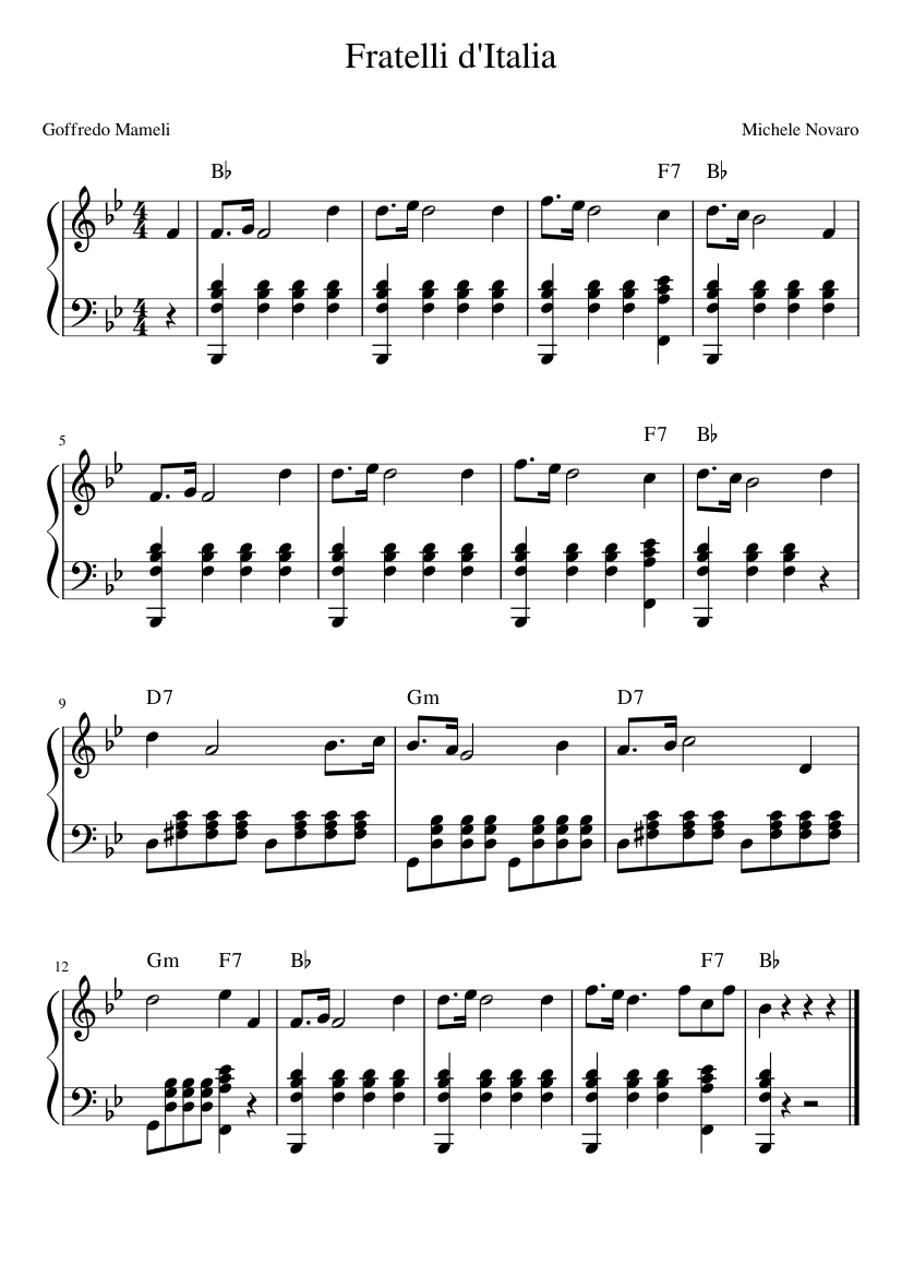 Fratelli d'Italia Sheet music for Piano (Solo) Easy | Musescore.com