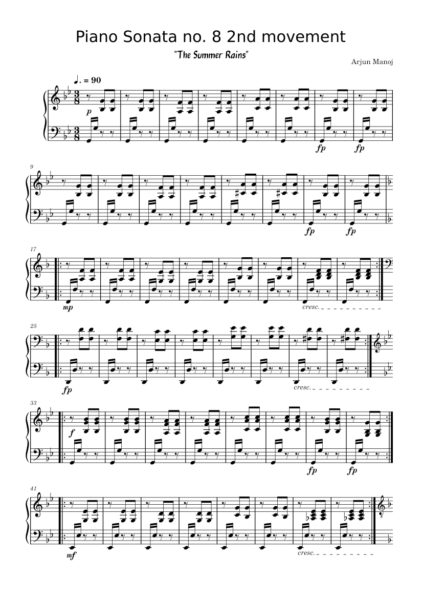 Piano Sonata no. 8 2nd Movement - "The Summer Rains" by Arjun Manoj ...