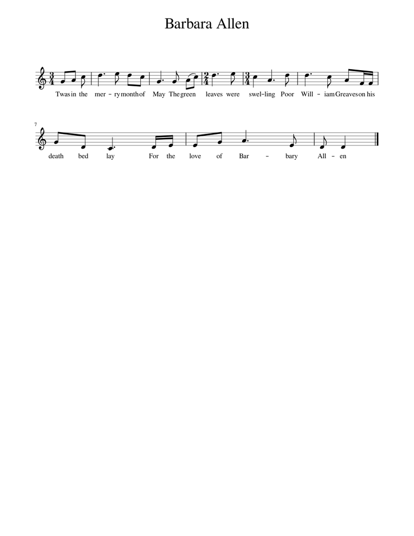 Barbara Allen Sheet music for Piano (Solo) | Musescore.com