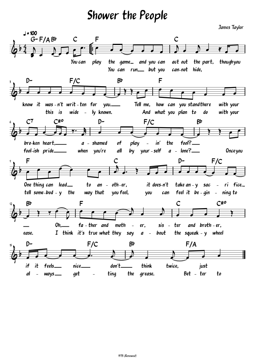Shower the People (Lead sheet with lyrics ) Sheet Music with Chords for ...