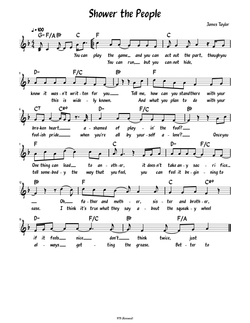 Shower the People (Lead sheet with lyrics ) Sheet music for Piano (Solo ...