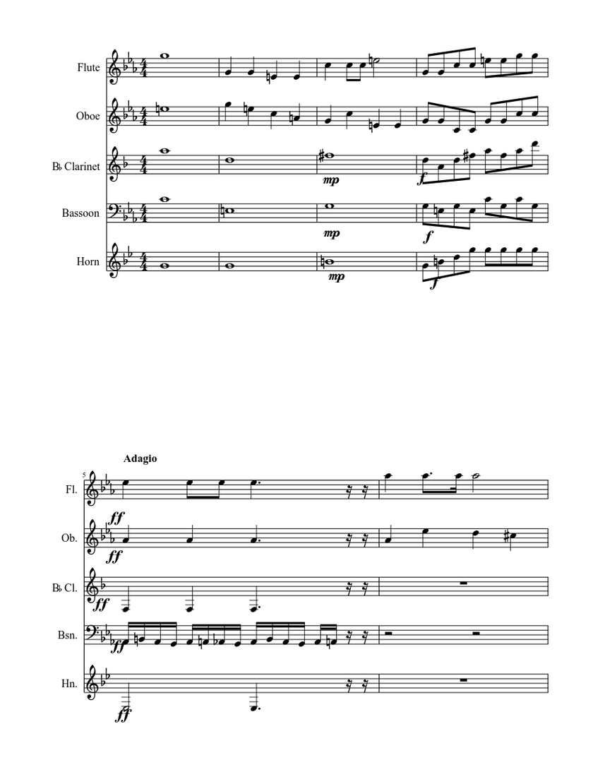 Wind Quintet No. 5 in Eb Sheet music for Flute, Oboe, Bassoon, Clarinet (Woodwind Quartet ...