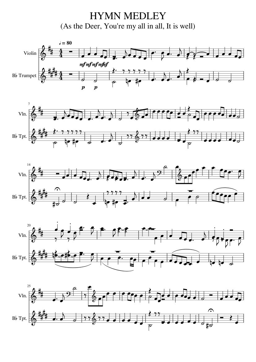 HYMN MEDLEY As the Deer, You're my all in all, It is well Sheet music ...