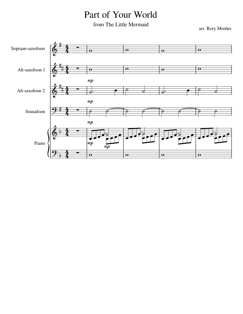 Part of Your World Sheet Music for Piano, Tuba, Saxophone alto ...