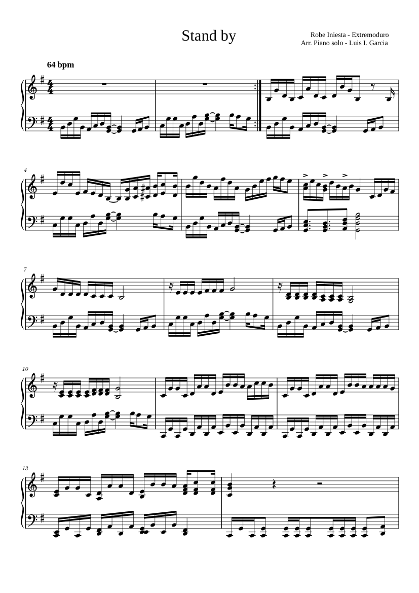 Stand by – Extremoduro Sheet music for Piano (Solo) | Musescore.com