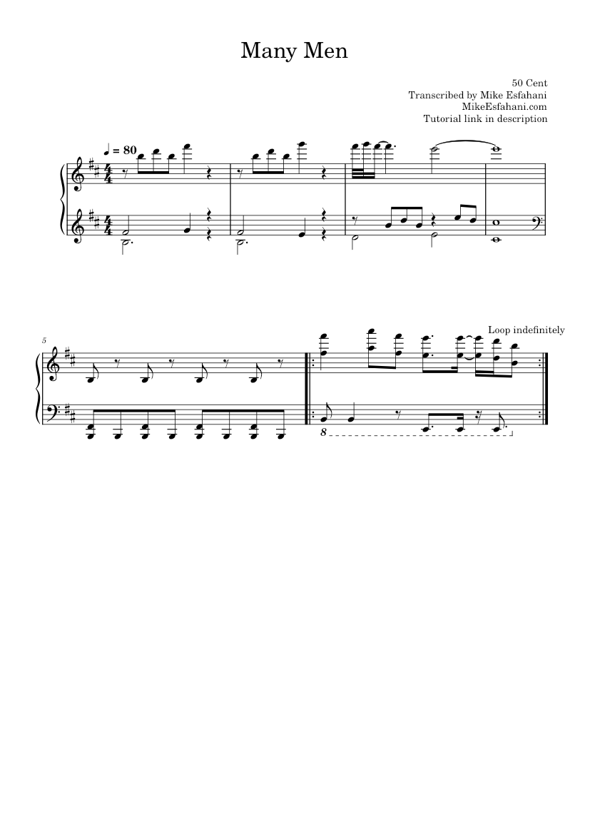 Many Men - 50 Cent Sheet music for Piano (Solo) Easy | Musescore.com