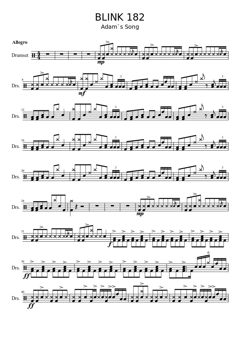 Adam's Song - blink-182 Sheet Music for Drum group (Solo) | MuseScore.com