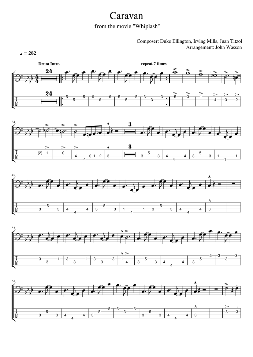 Caravan from Whiplash (Bass) Sheet Music and Tab for Bass guitar (Solo ...