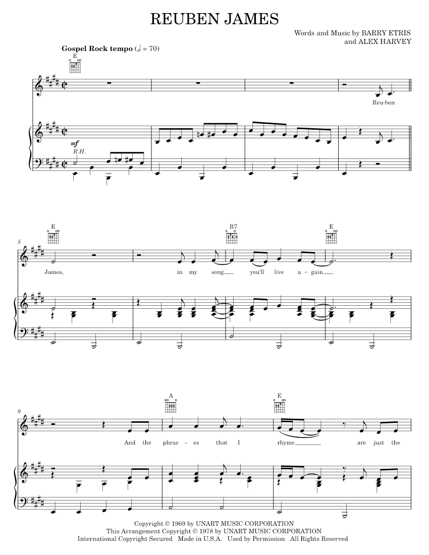 Play Official version of Reuben james Sheet Music by Kenny Rogers for ...